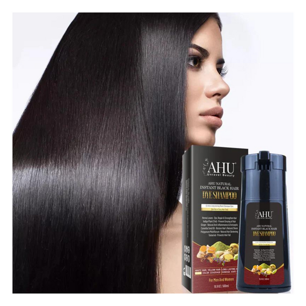 AHU Natural Instant Black Hair Dye Shampoo 500ml | Wigoos